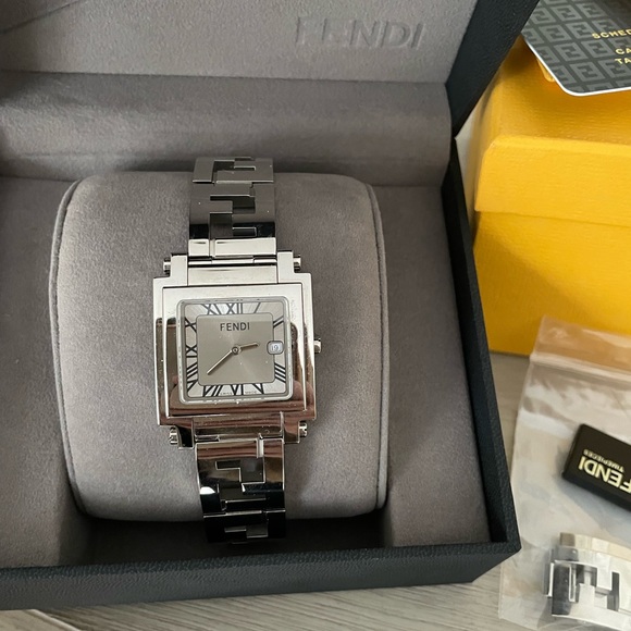Fendi | Accessories | Fendi Quadro Ff Logo Stainless Steel Watch | Poshmark